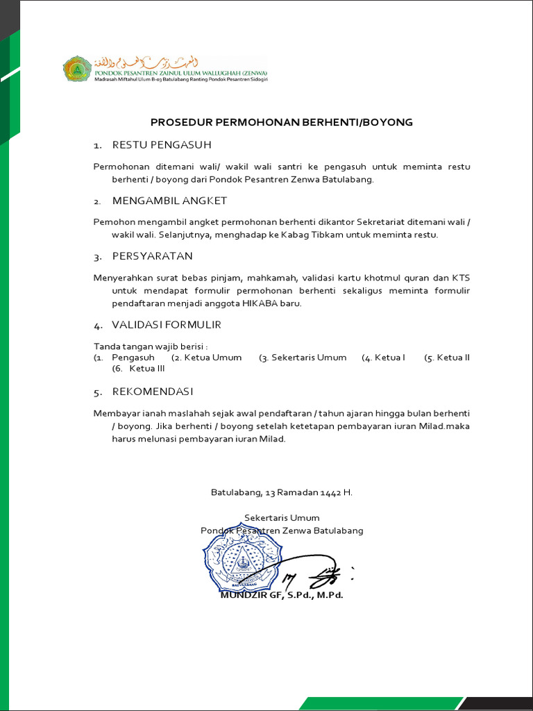Prosedur Permohonan Berhenti - Boyong | PDF
