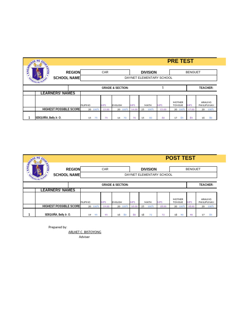Daynet Elementary School Test Results | PDF