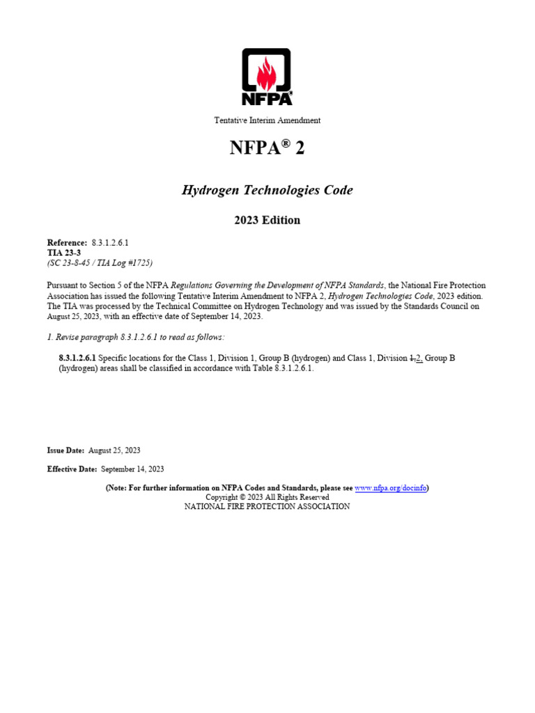 NFPA 2 Hydrogen Code 2023 Amendment | PDF