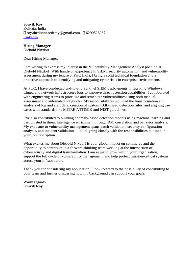 Cover Letter - Draft | PDF