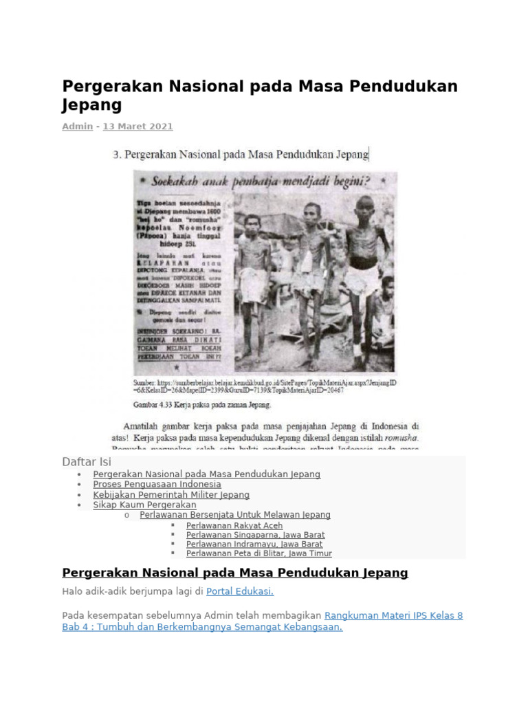 Pergerakan Nasional Pada Masa Pendudukan Jepang | PDF
