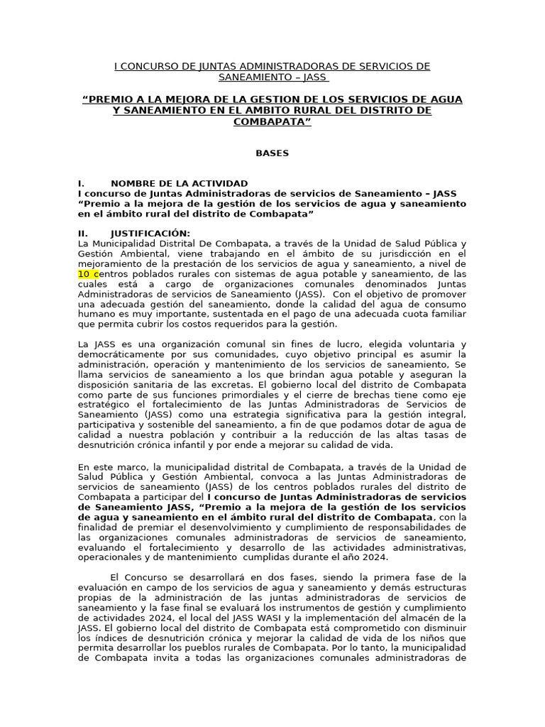 Bases Del Concurso de Jass | PDF | Saneamiento | Agua