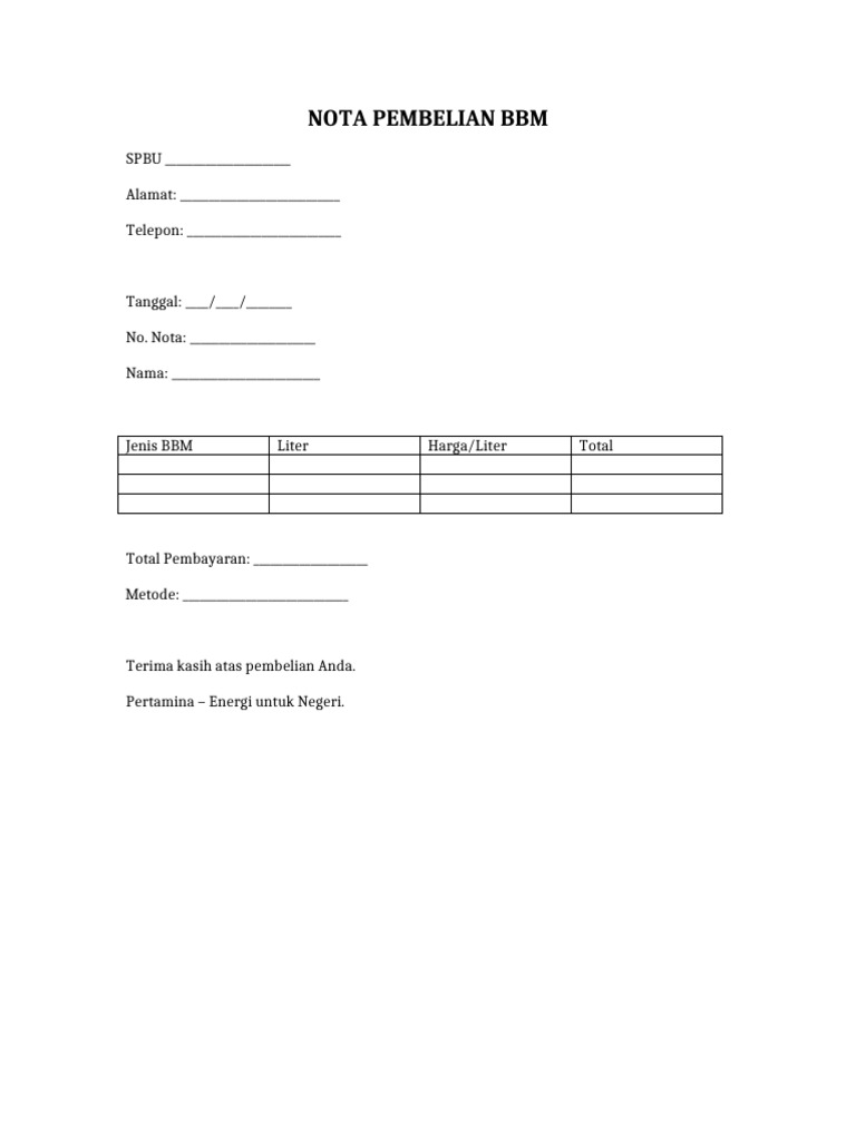 Nota SPBU Model 2 | PDF