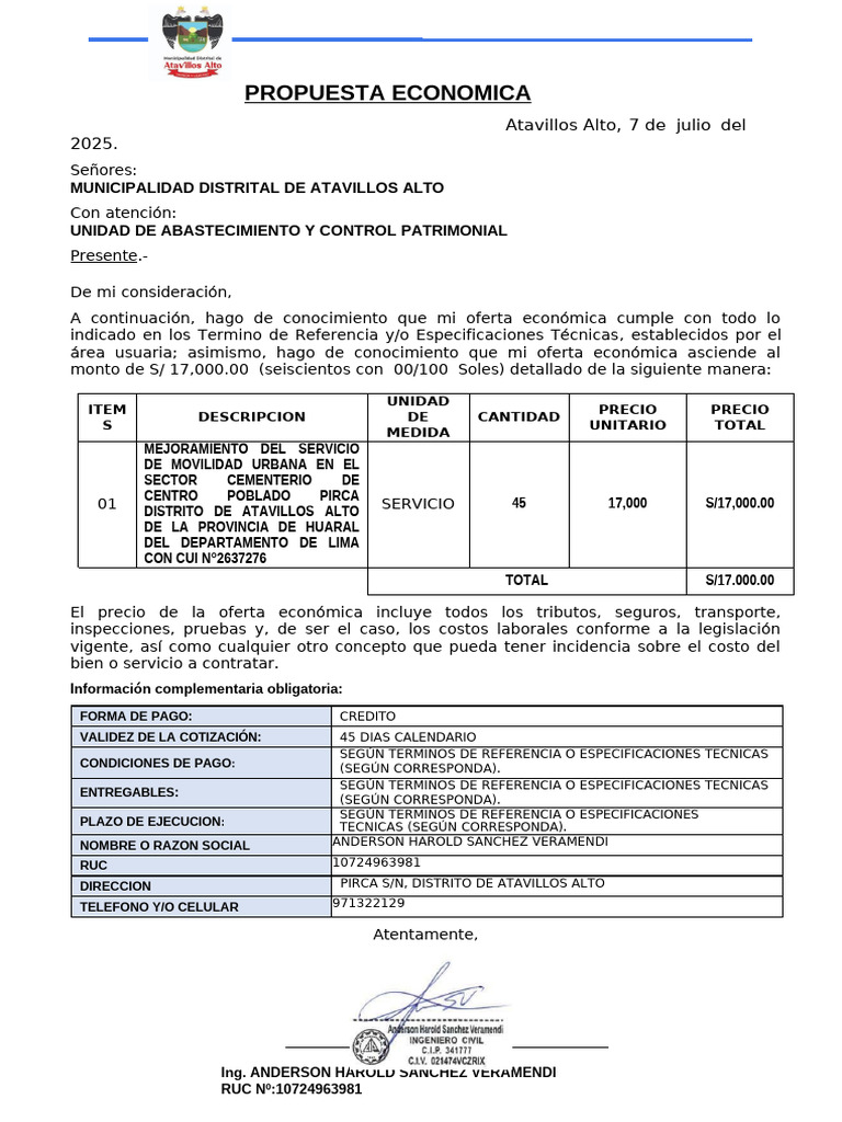 Propuesta Economica | PDF | Economias