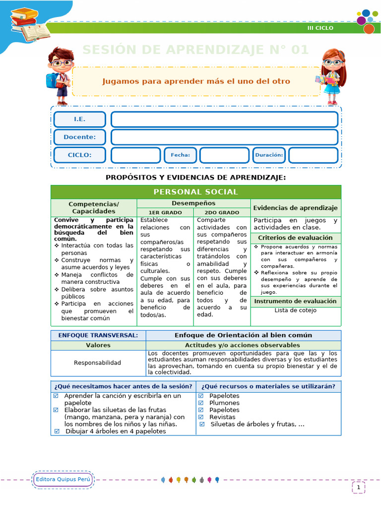 Sesiones de Aprendizaje 2024 - Editora Quipus Perú | PDF | Evaluación | Aprendizaje