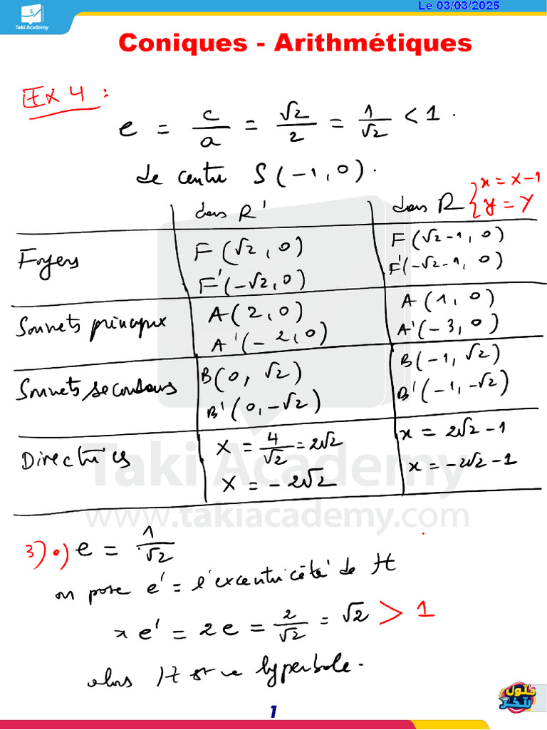67c6f7eca7291 - Séance 03-03-2025 (Coniques - Arithmétiques) | PDF