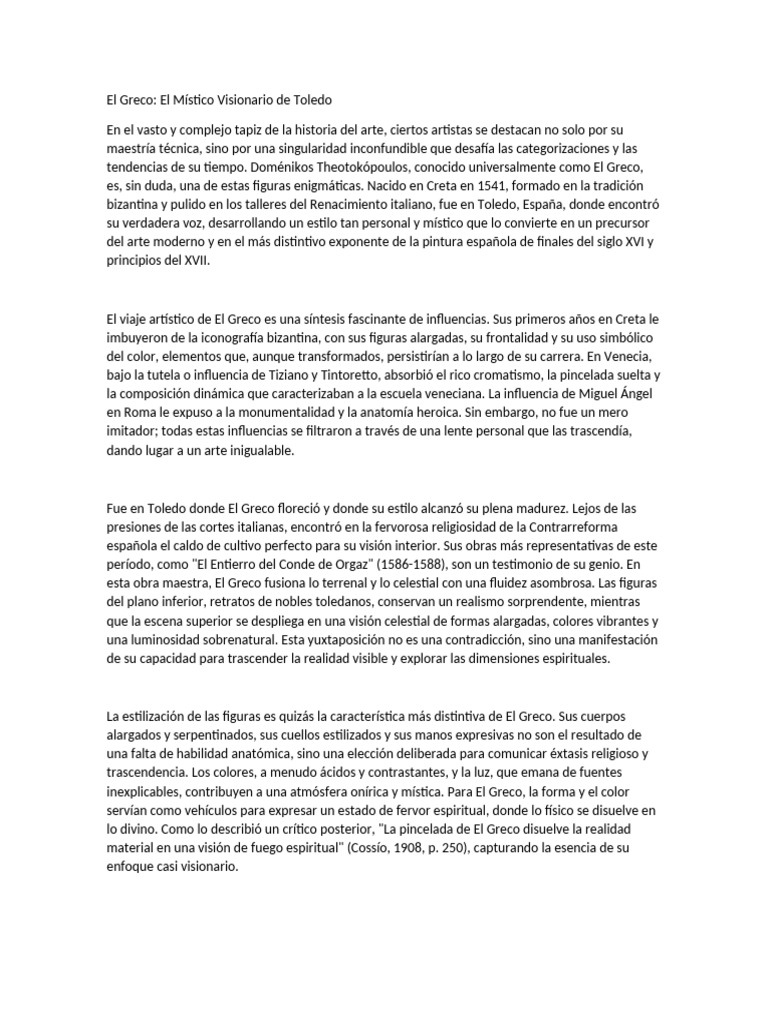 El Greco: Arte Místico en Toledo | PDF | Las artes