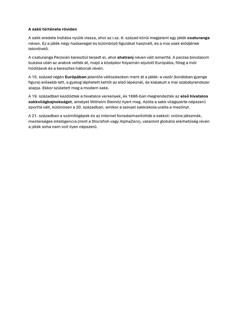 A Sakk Története Röviden | PDF