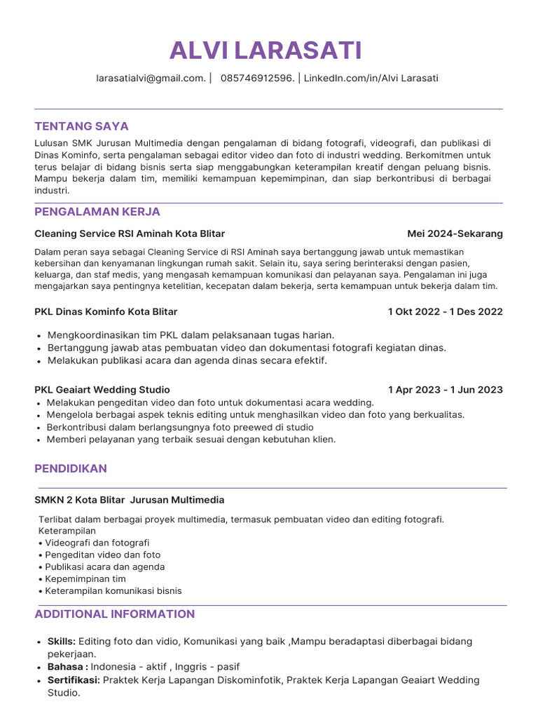 CV Alvi Larasati | PDF