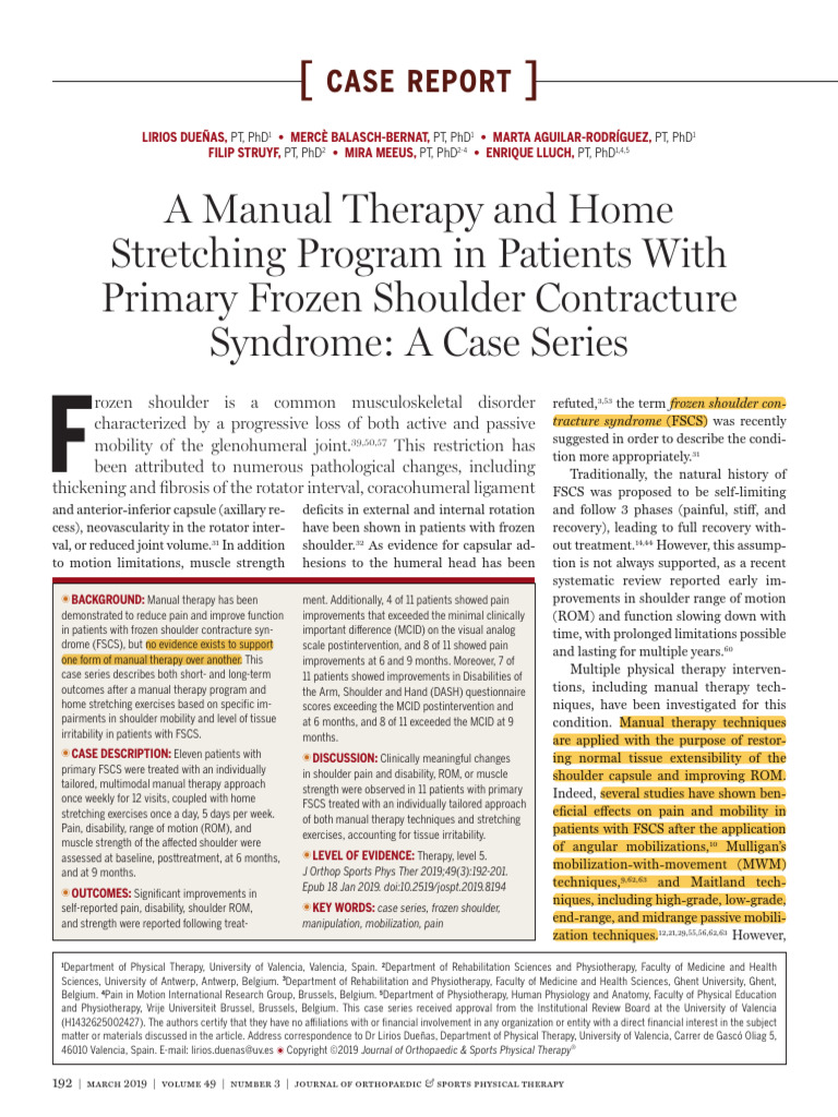 2019 - Manual Therapy - Frozen Shoulder | PDF | Physical Therapy | Shoulder