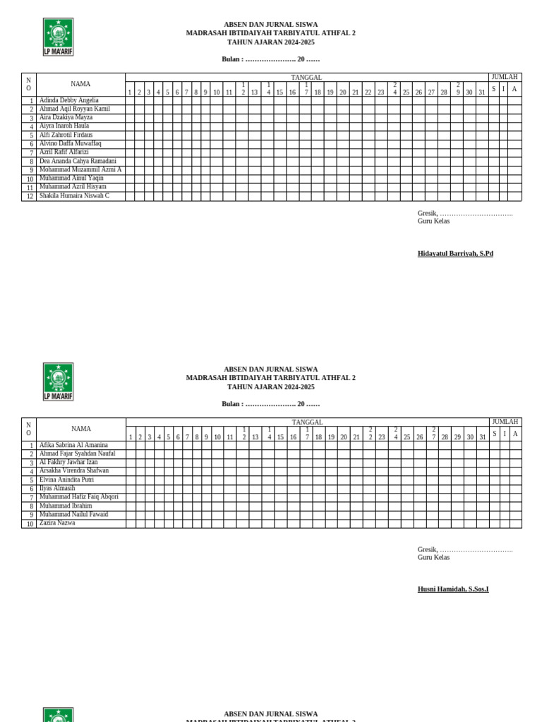 Absen Dan Jurnal Siswa | PDF