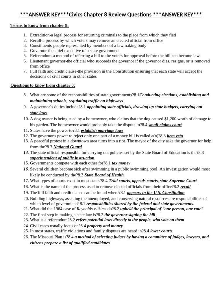 Civics Chapter 8 Review Questions Answer Key | PDF | Supreme Court Of ...