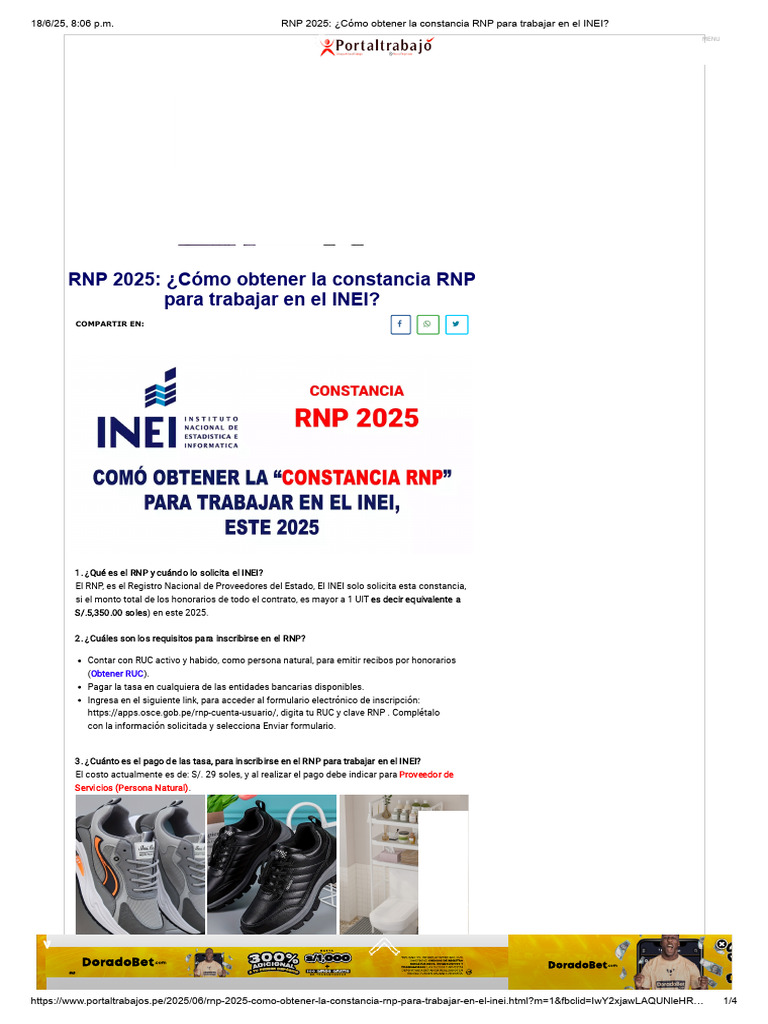 RNP 2025 - ¿Cómo Obtener La Constancia RNP para Trabajar en El INEI | PDF