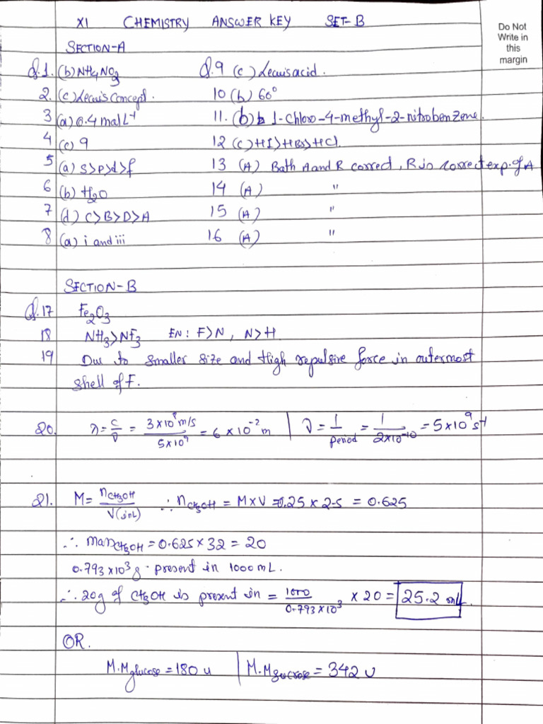 Set-B Answer Key... Chemistry | PDF