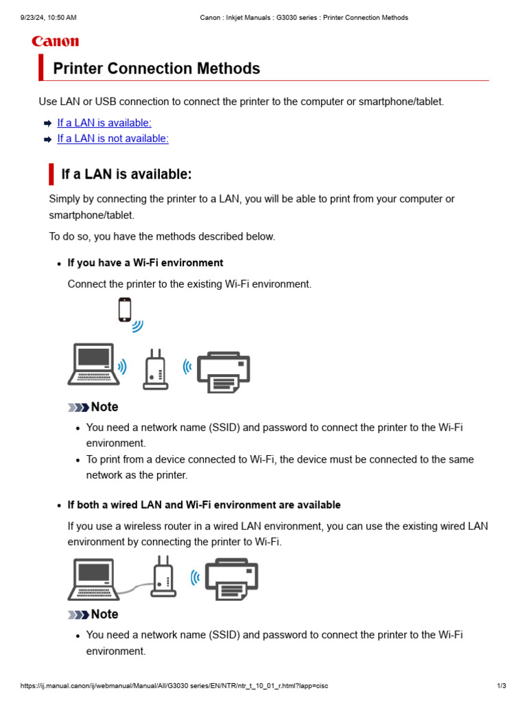 Canon - Inkjet Manuals - G3030 Series - Printer Connection Methods | PDF | Wi Fi | Local Area ...