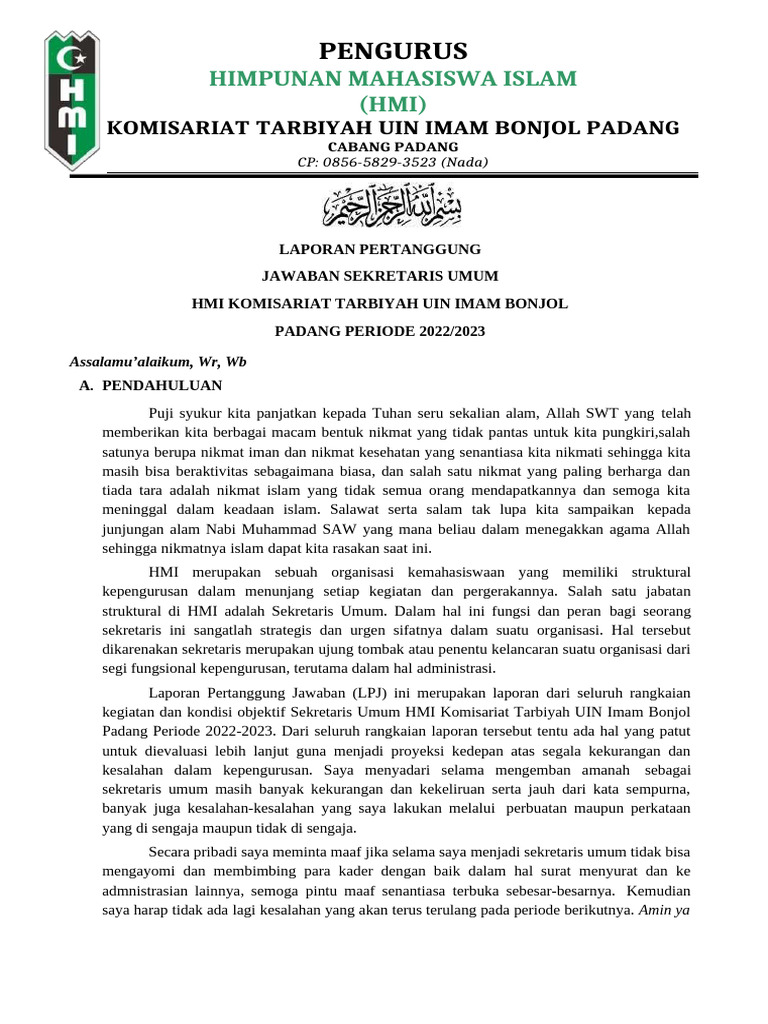 LPJ Sekum HMI Komstar 2022-2023 | PDF