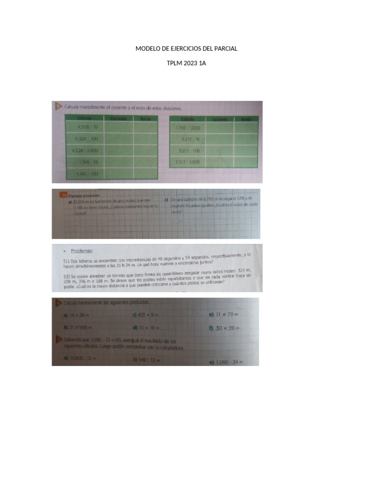 Modelo de Ejercicios Del Parcial 1a 2023 | PDF