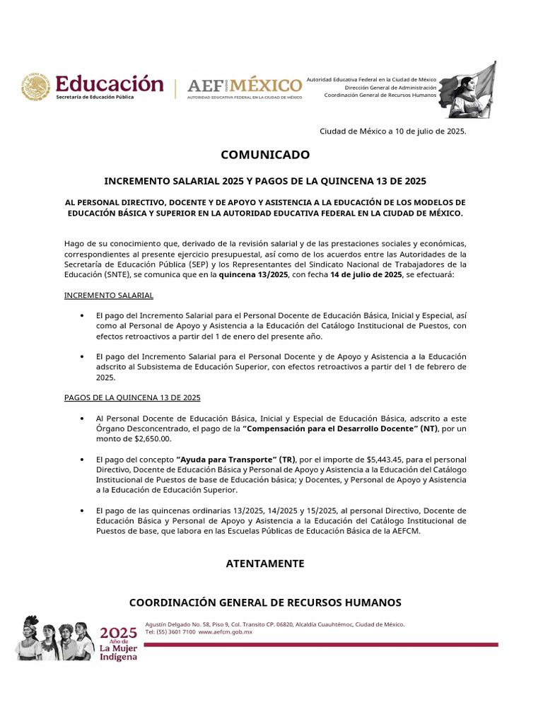 Incremento Salarial y Pagos Quincena 13/2025 | PDF | Educación primaria