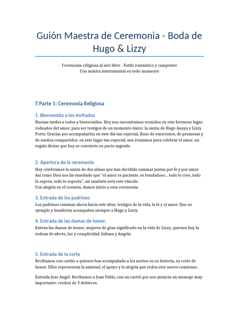 Guion Boda Hugo Lizzy Completo | PDF | Amor | Boda