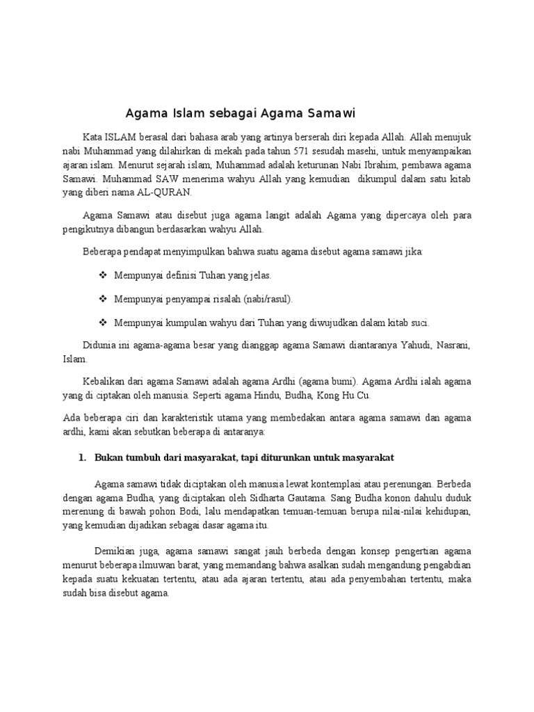 Agama Islam Sebagai Agama Samawi | PDF