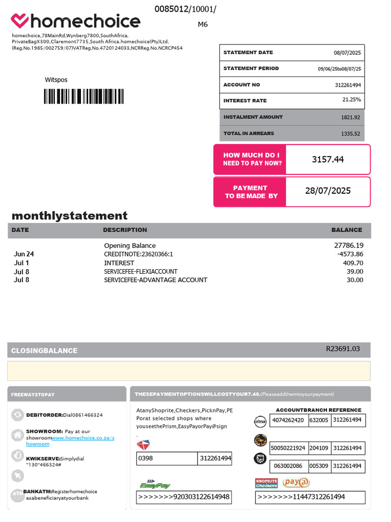 Homechoice Account Monthly Statement | PDF | Financial Services ...