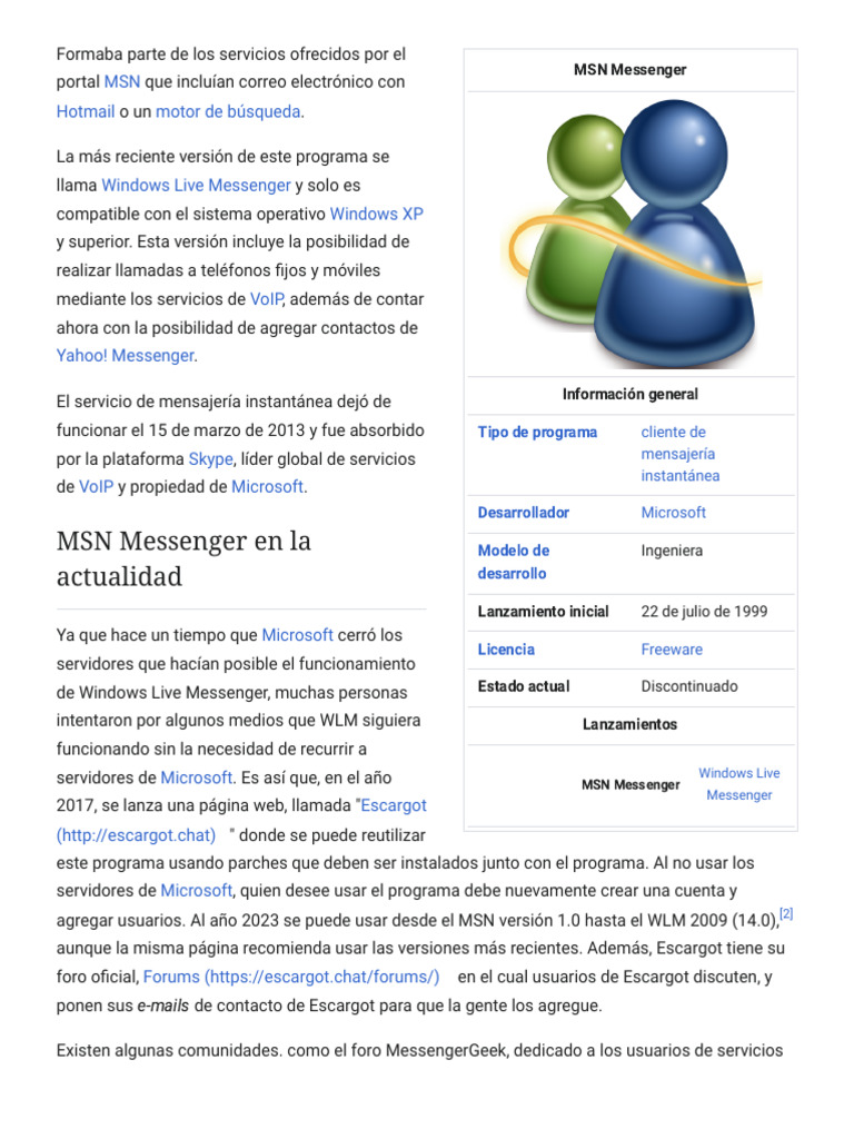 MSN Messenger - Wikipedia, La Enciclopedia Libre | PDF | Microsoft | Msn