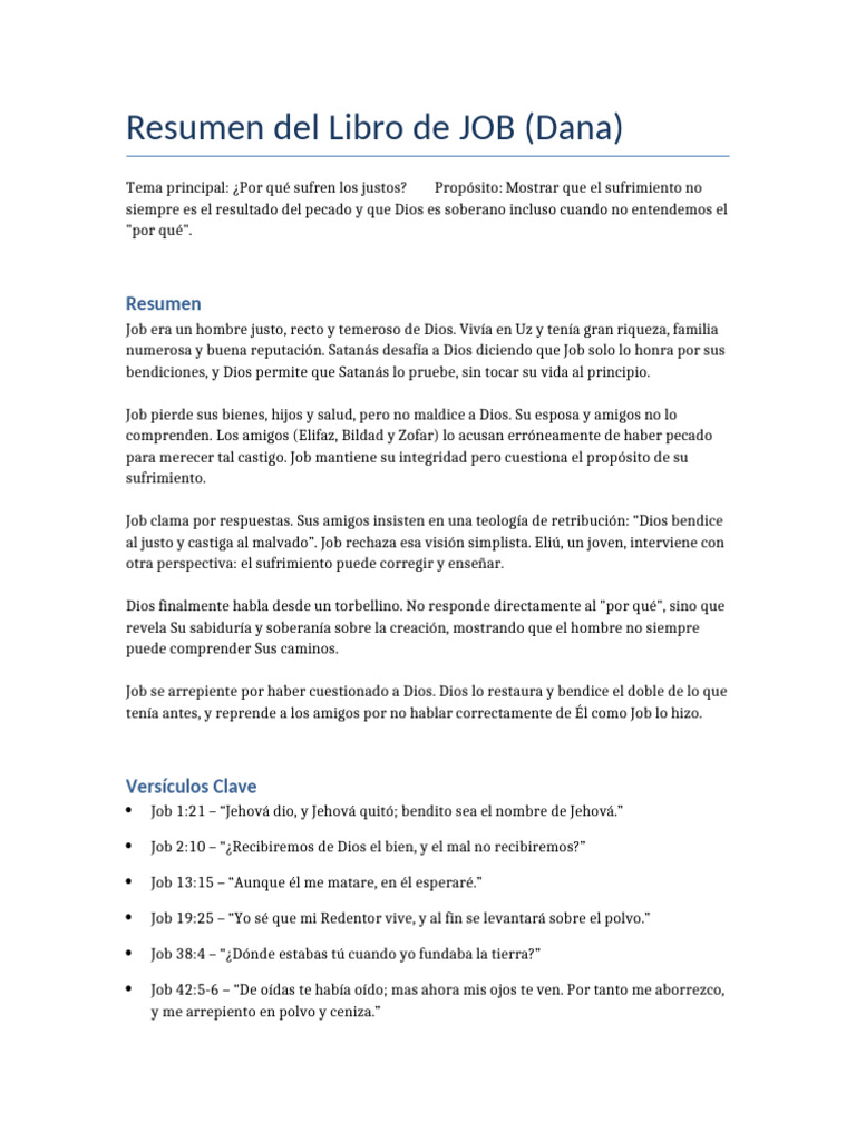 Resumen Libro de Job | PDF | Libro de trabajo | Contenido bíblico