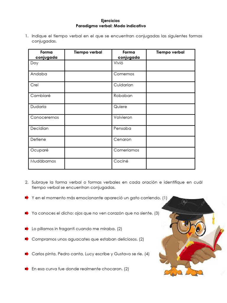 Ejercicios Del Paradigma Verbal | PDF | Verbo | Sintaxis