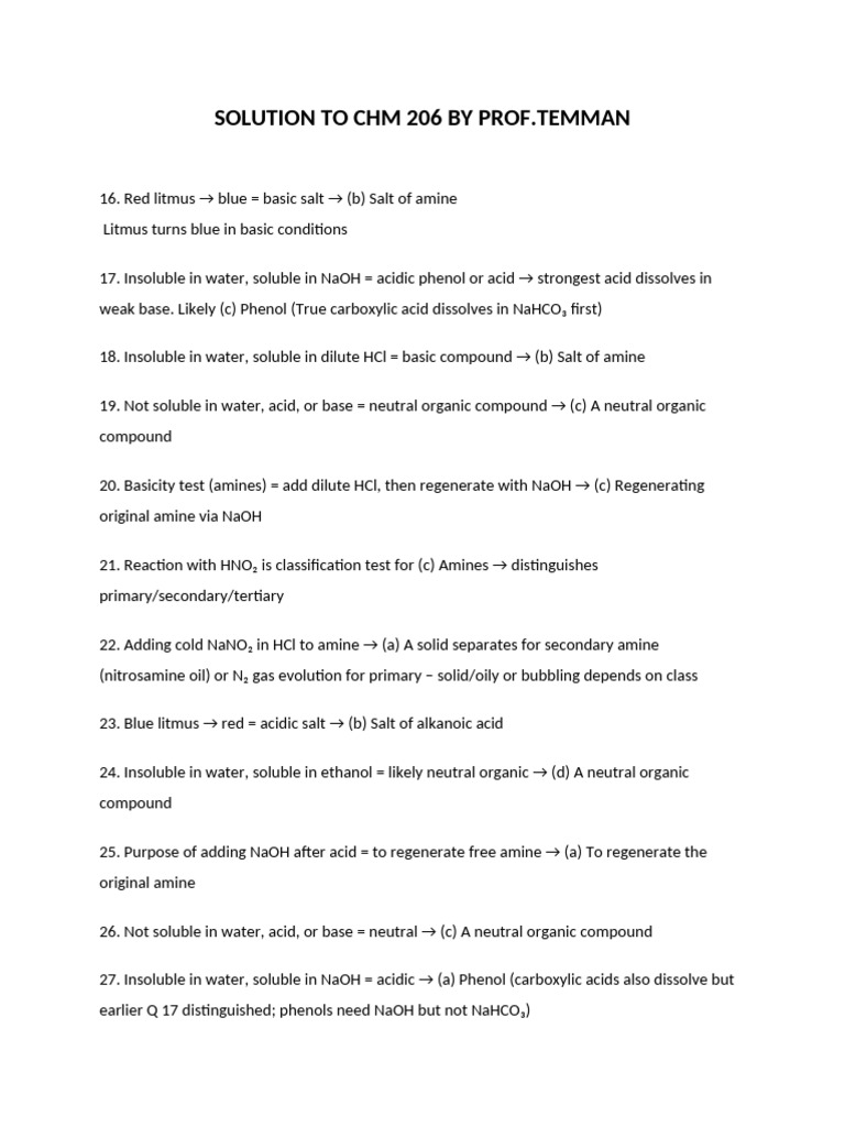 Solution To CHM 206 by Prof | PDF | Amine | Aldehyde