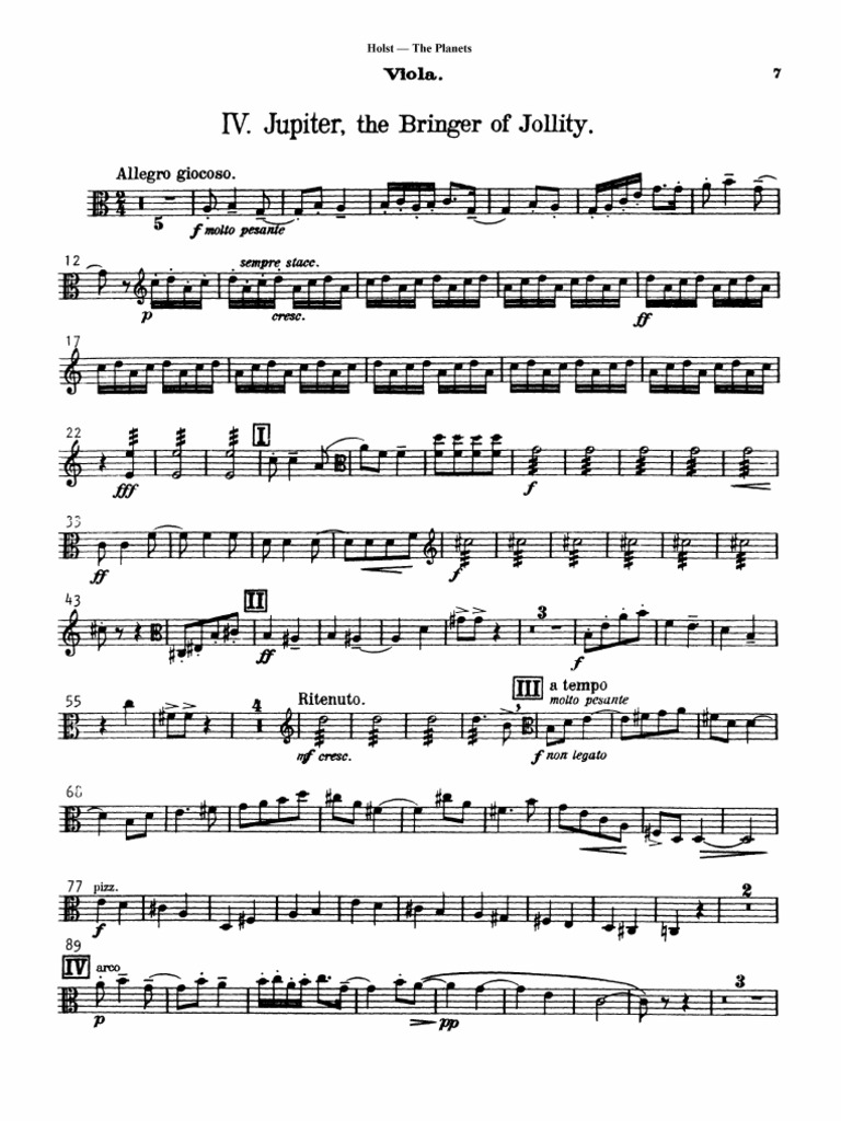 IV. Jupiter, The Bringer of Jollitty - Viola | PDF