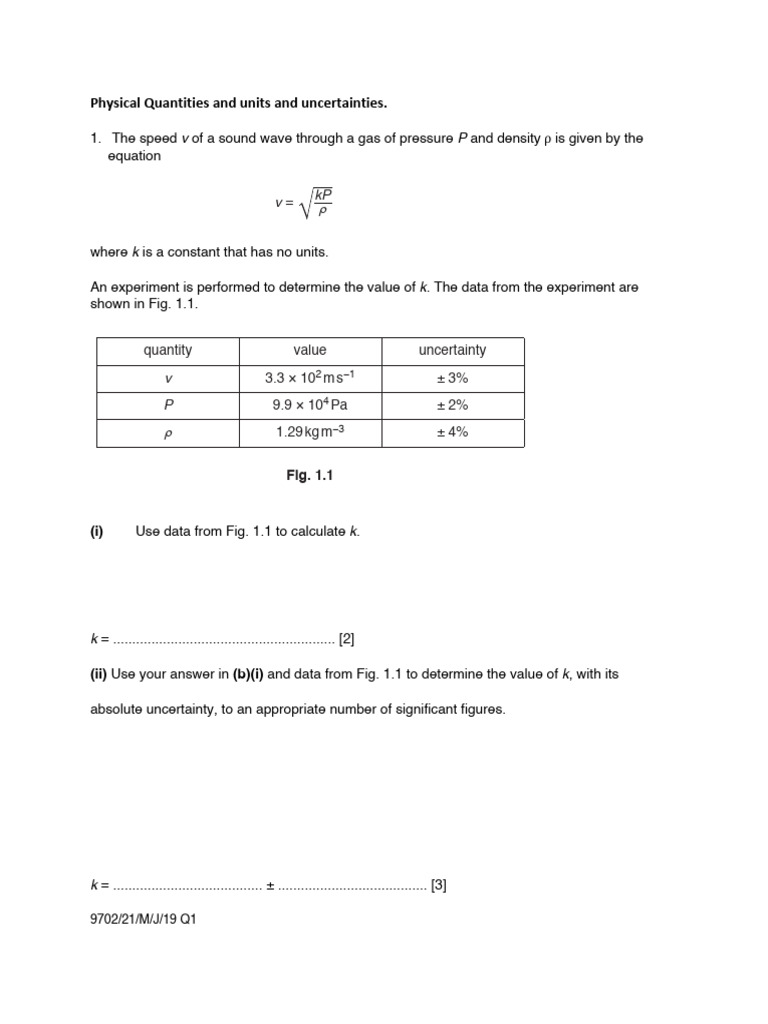 Uncertainties and Unit Past Year Exe | PDF | Significant Figures | Density