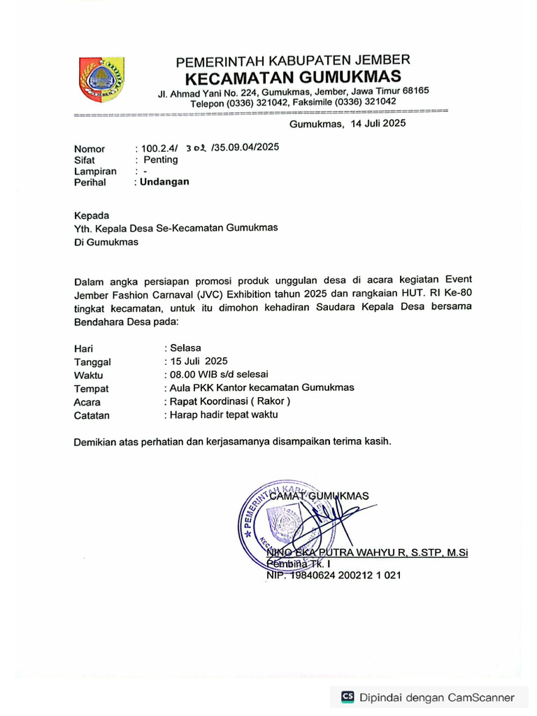 Surat Undangan Rakor | PDF