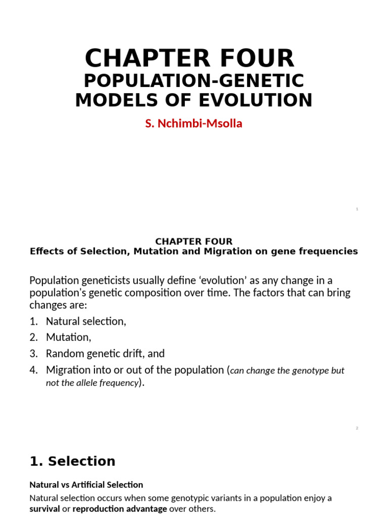 CS 607 Pop. Genetics - Chapter Four | PDF | Natural Selection | Fitness (Biology)