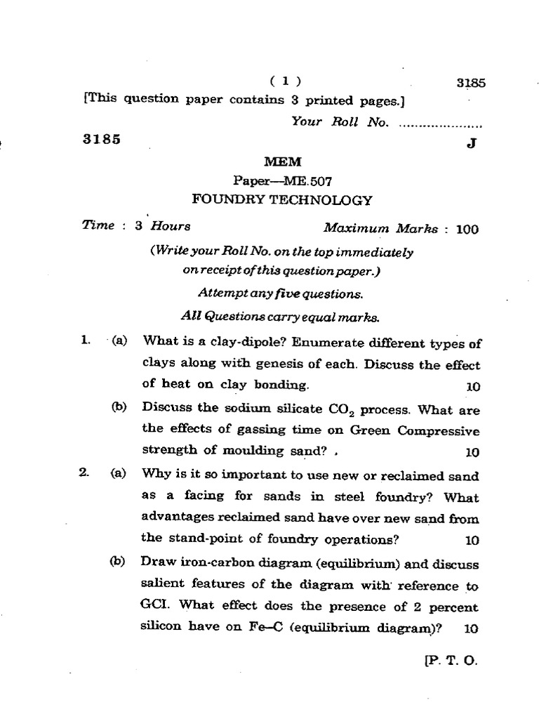 Mem (Paper-Me 507) (Foundry Technology) | PDF