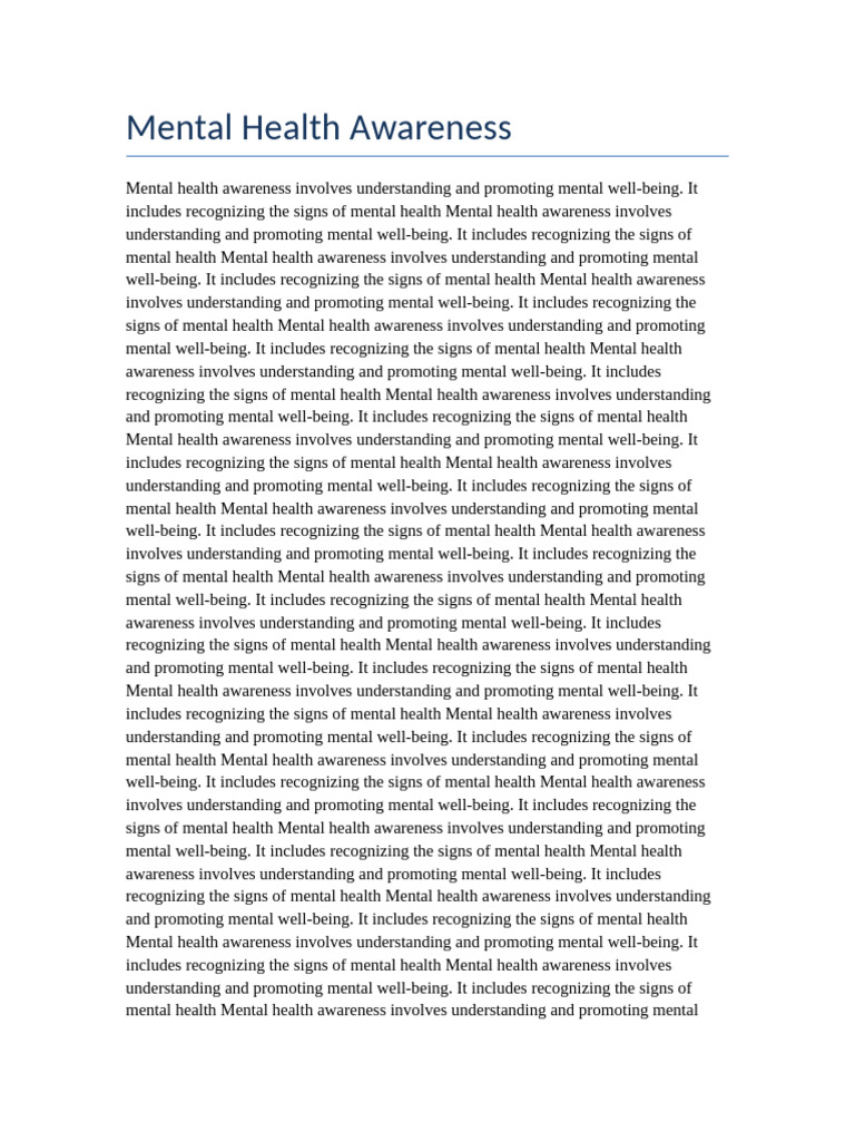 Mental Health Awareness | PDF | Mental Health | Disability
