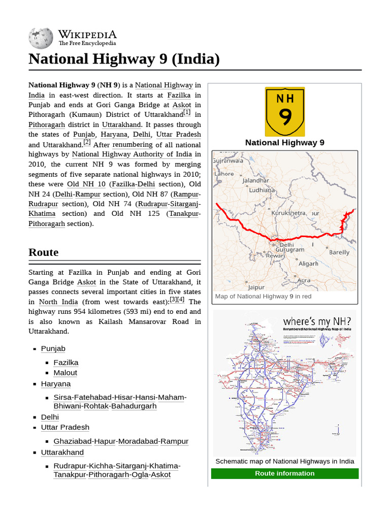 NH 9 Highway Route and Overview | PDF | Road Infrastructure | Road ...