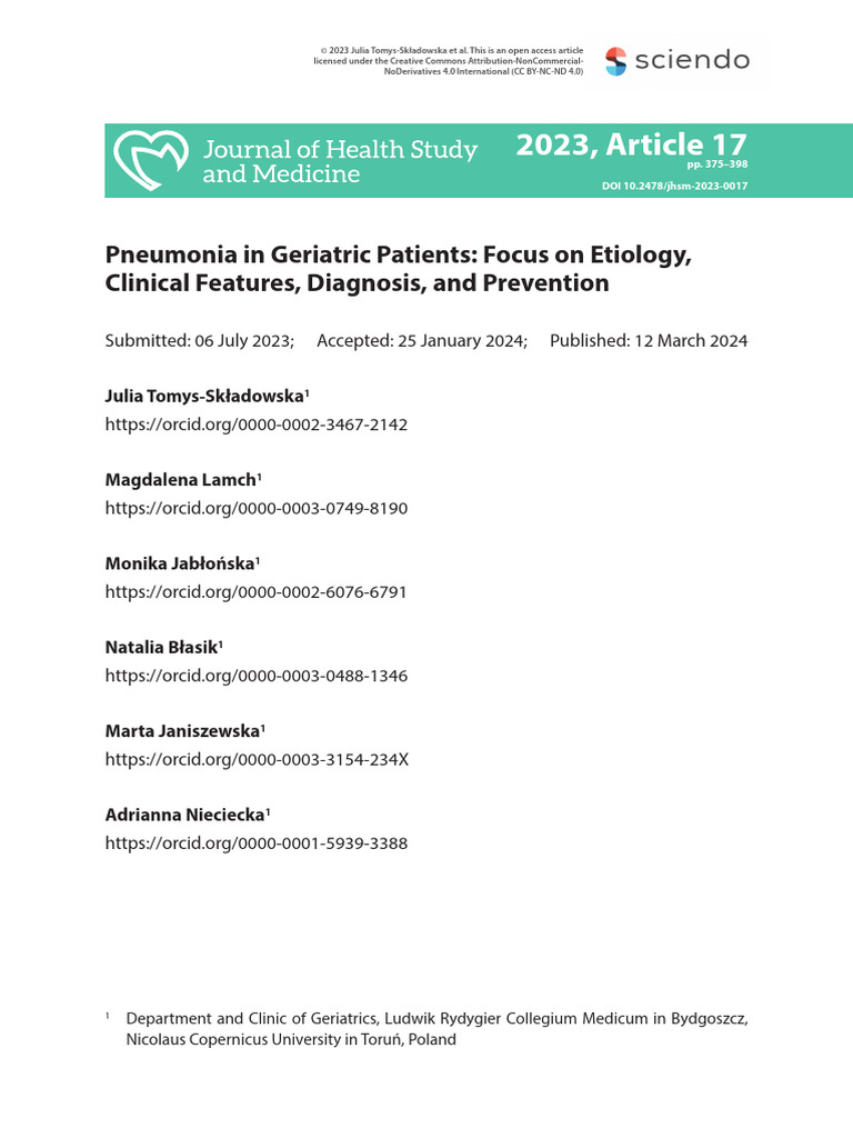Pneumonia in Geriatric Patients Focus On Etiology, Clinical Features ...