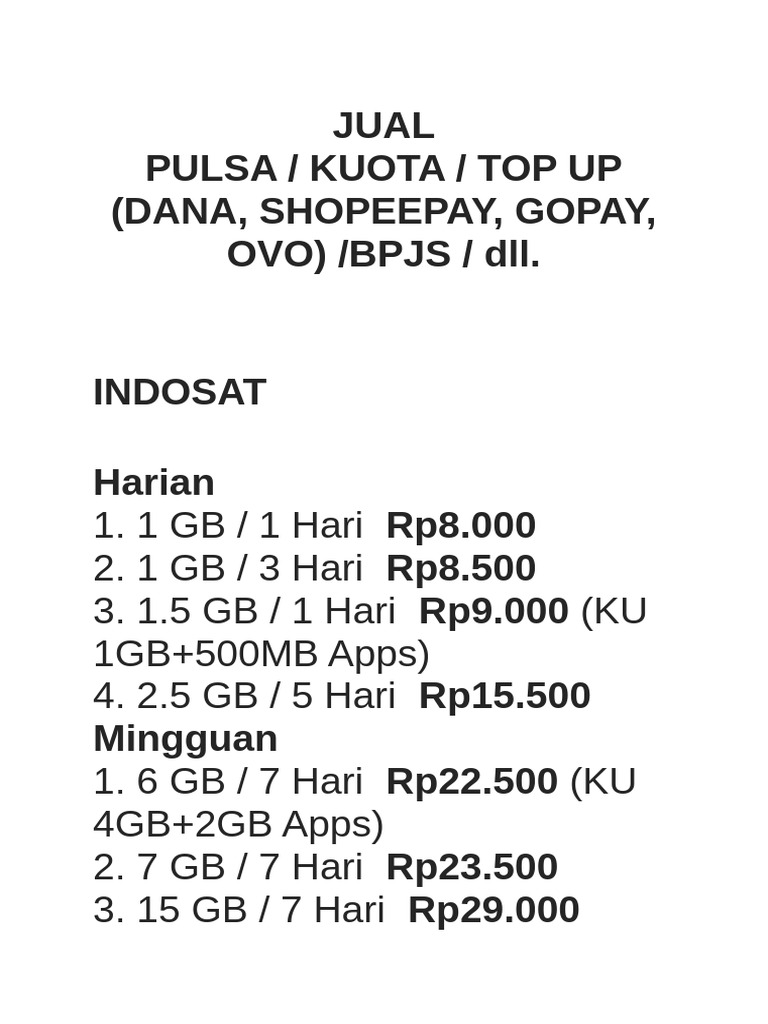 Harga Kuota Internet | PDF