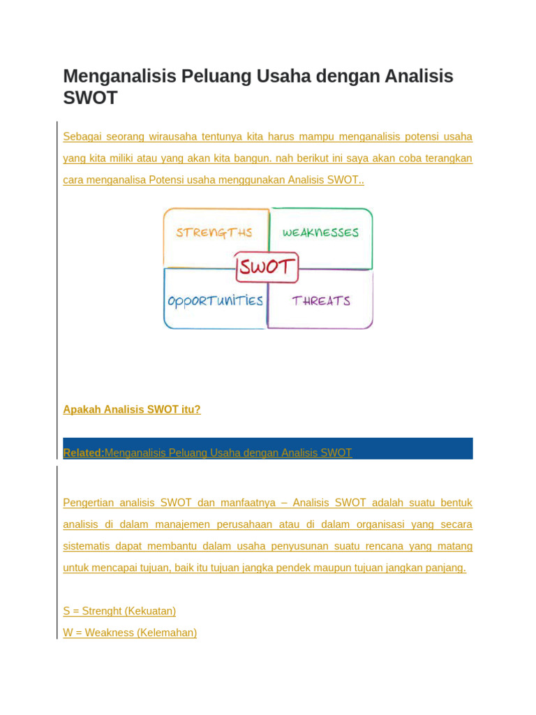 Analisis Peluang Usaha dengan SWOT | PDF