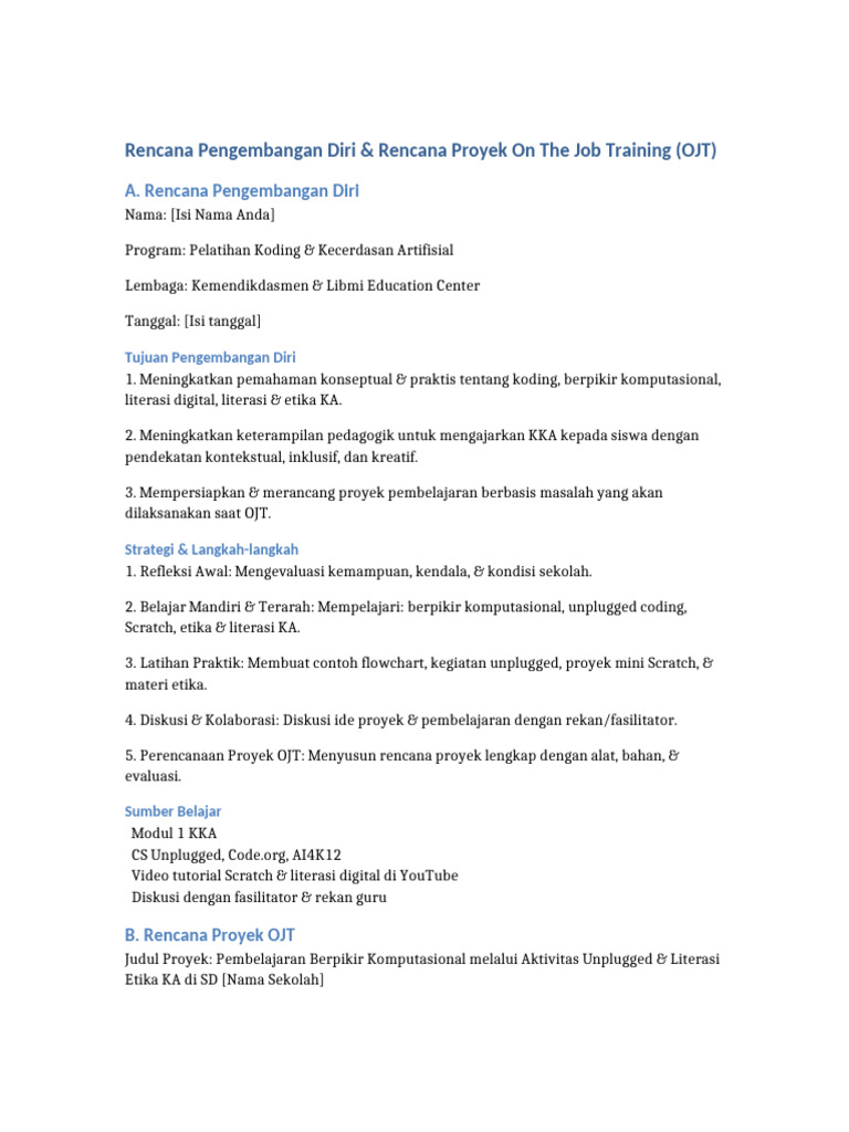 Rencana Pengembangan Diri Dan Proyek OJT | PDF