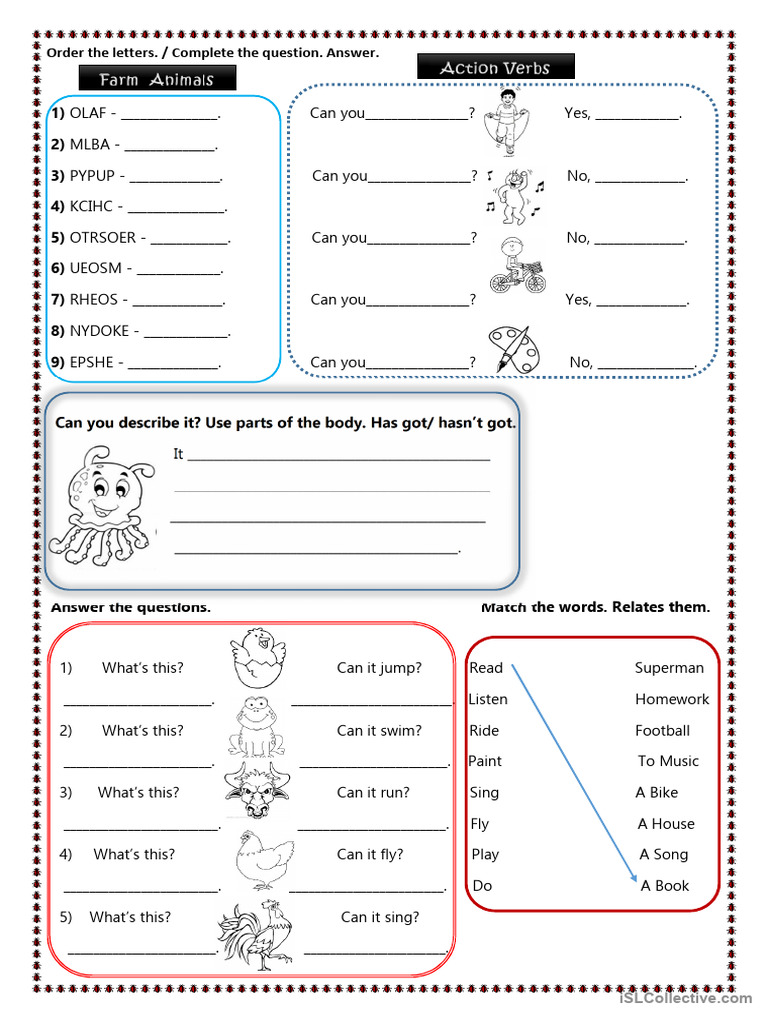 Farm Animals and Action Verbs | PDF