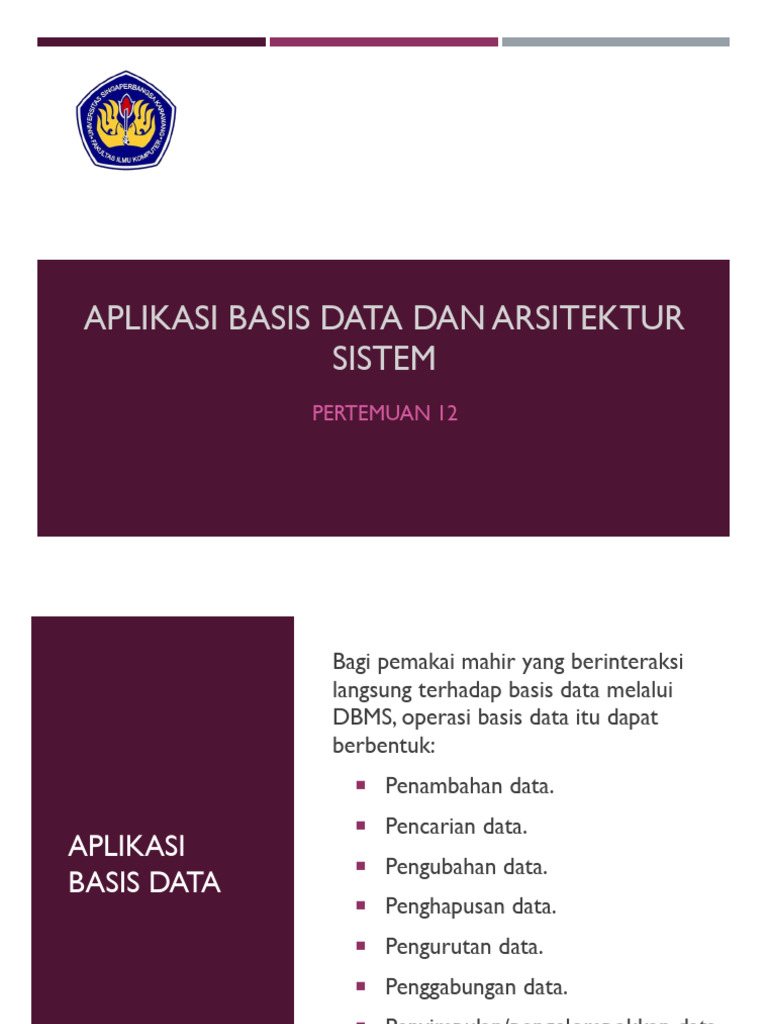 Pertemuan 12 - Aplikasi Basis Data Dan Arsitektur Sistem | PDF