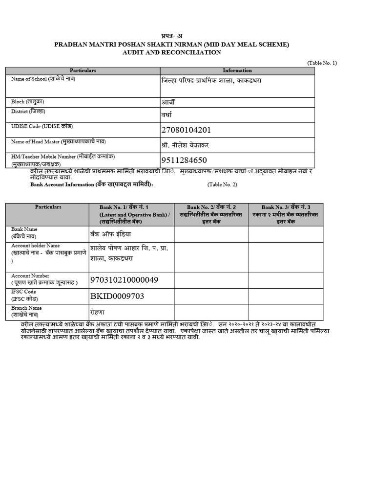 Audit Form MDM Kakddhara | PDF