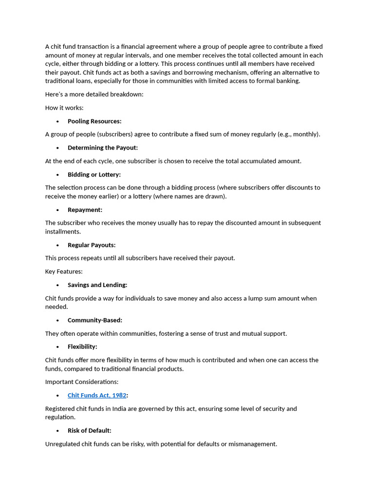 Understanding Chit Fund Processes | PDF