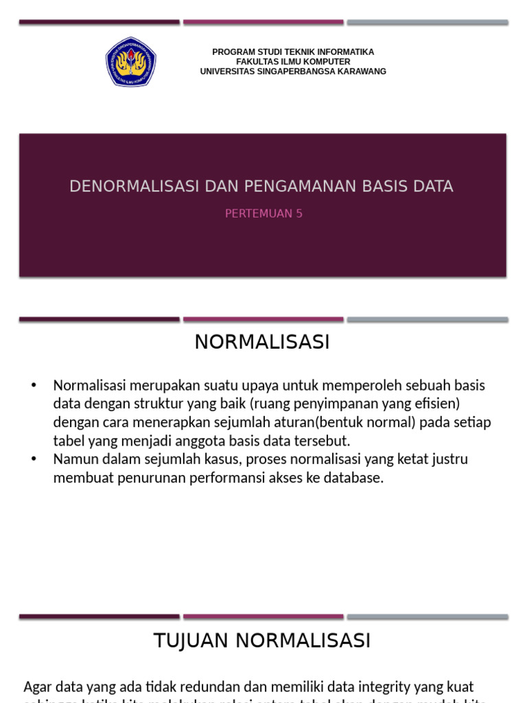 Pertemuan 5 - Denormalisasi Dan Pengamanan Basis Data | PDF