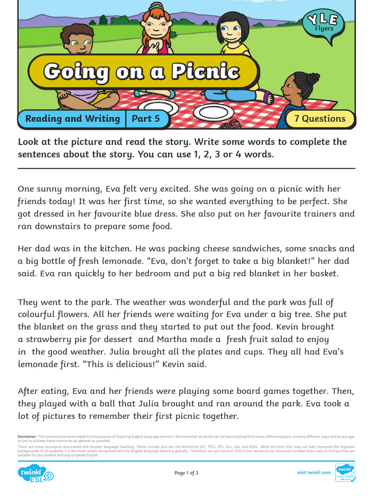 T 1721811838 Esl Yle Flyers Reading and Writing Part 5 Going On A ...