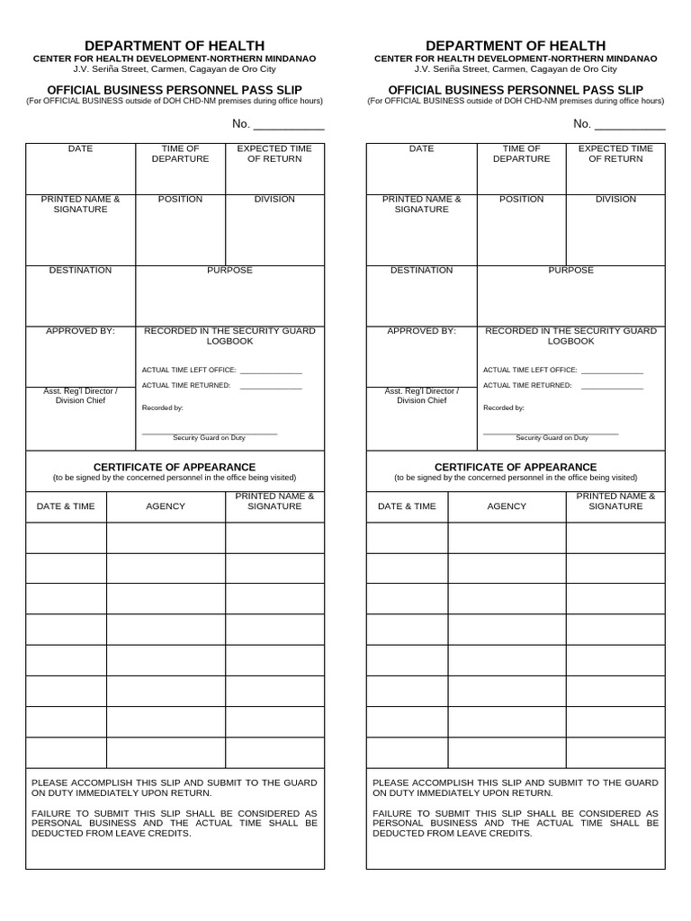 Official Business Personnel Pass Slip | PDF