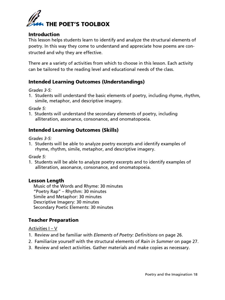 Poetry Tools for Grades 3-5 | PDF | Rhyme | Poetry