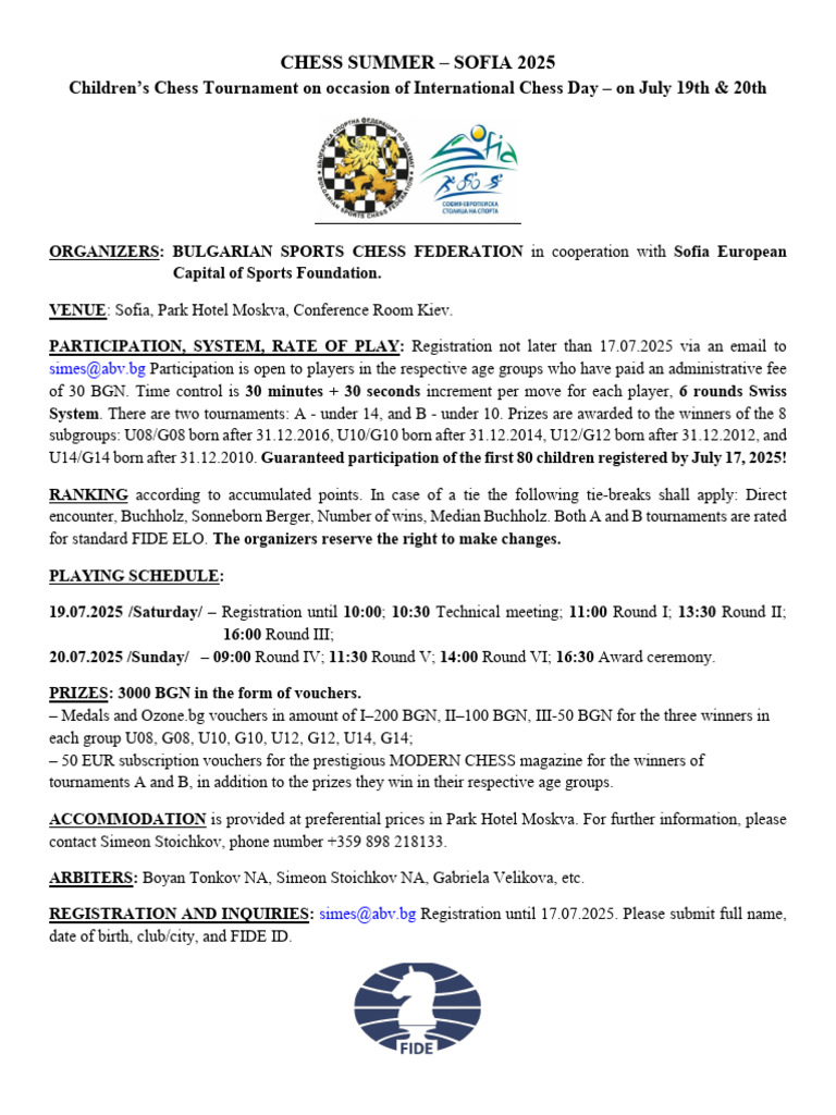 Invitation - Updated Sofia - Chess.summer.2025 | PDF