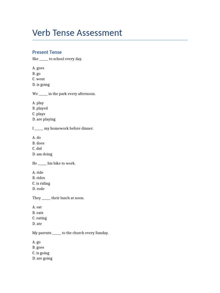 Verb Tense Practice Quiz | PDF